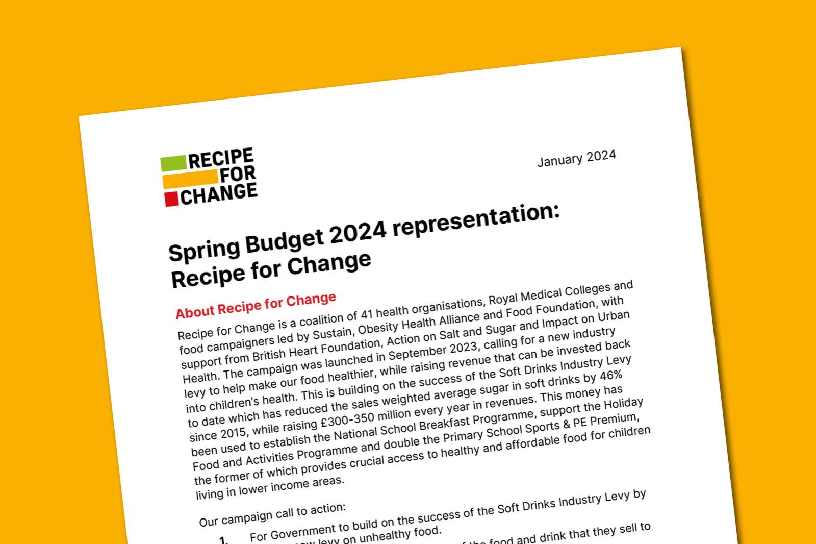 Recipe for Change representation to Spring Budget 2024 | Sustain